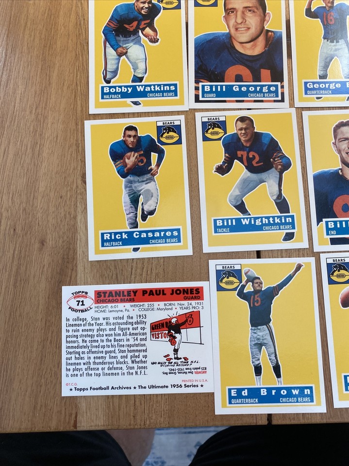 "CHICAGO BEARS” 1956 TOPPS ARCHIVES TEAM SET (9) CARDS STAN JONES RC ...