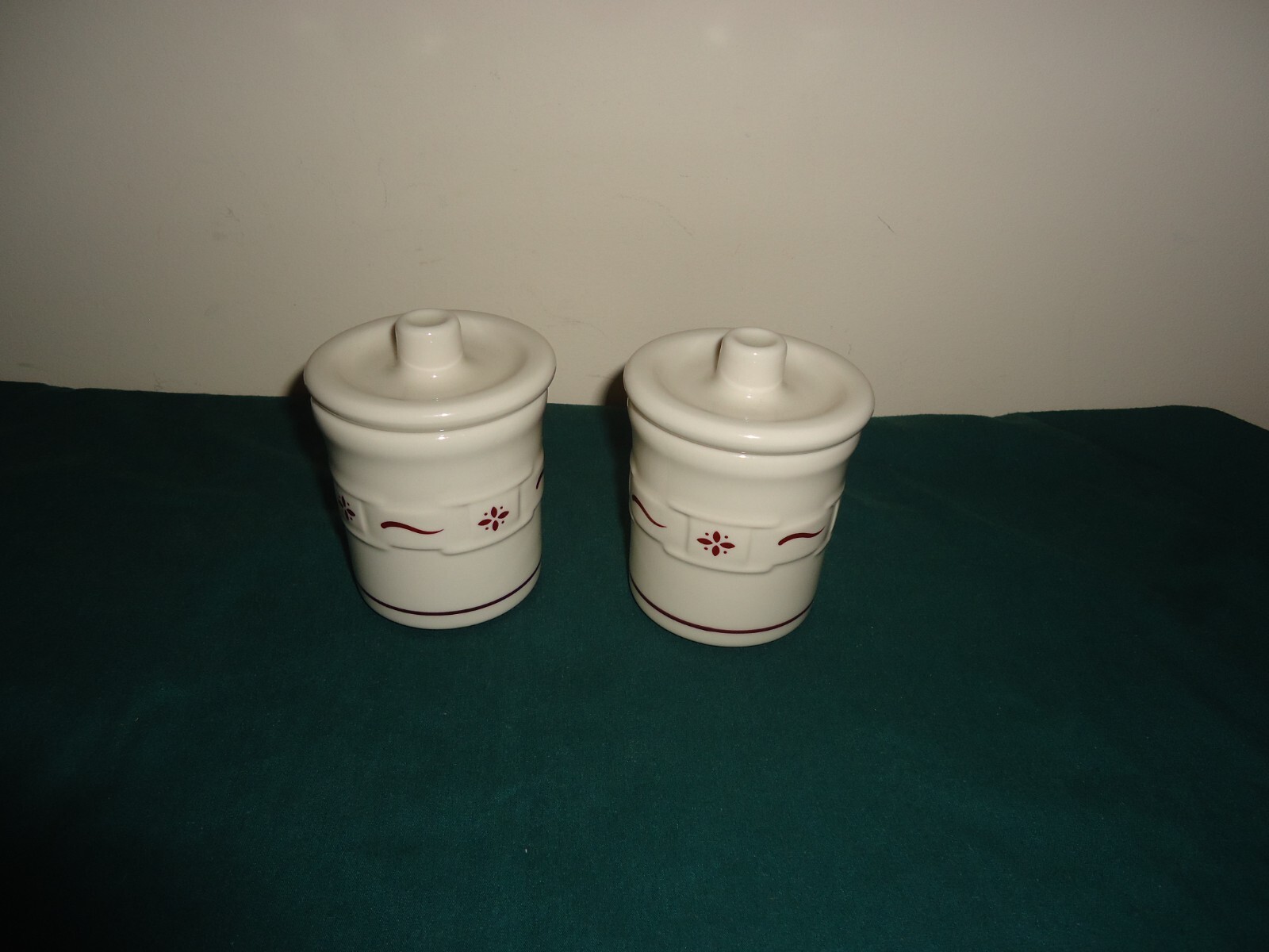 Set of 2 Longaberger Pottery CONDIMENT CROCKS & LIDS Woven Traditions ...