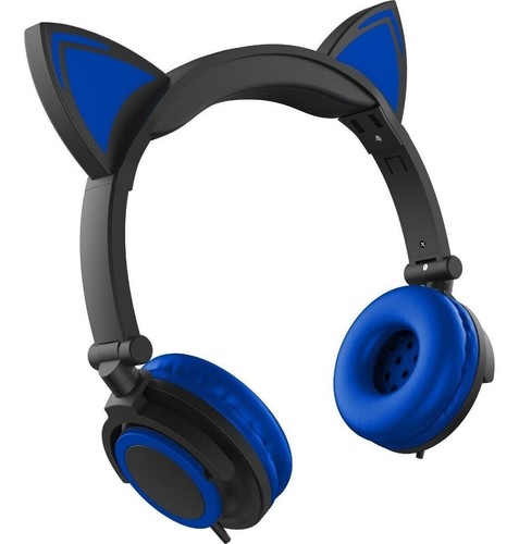 Hype Cat Ears LED Blue Headphones With In-Line Microphone Mic Gaming ...