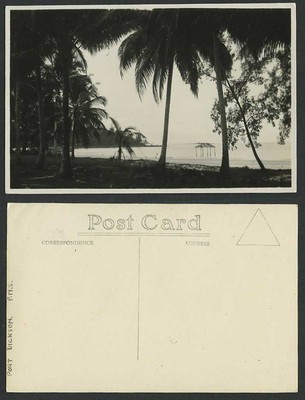 F.M.S. Port Dickson Old Real Photo Postcard Palm Trees, Federated Malay ...