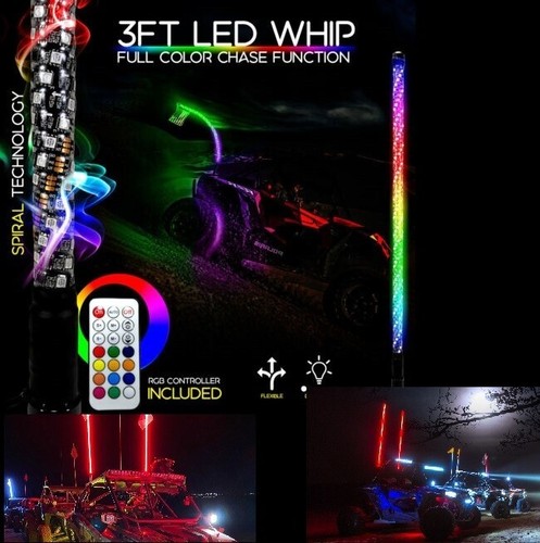 PAIR of 3ft FLOW Series LED WHIPS RZR POLARIS , UTV, over 200 MF MODES ...
