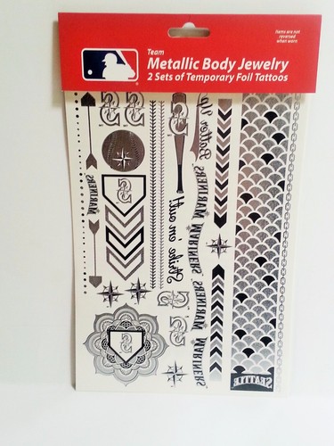 2 Full Sets Seattle Mariners Metallic Body MLB Temporary Tattoos Foil ...