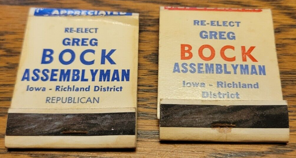 Vintage 1960s Wisconsin Political Matchbooks Greg Bock Assemblyman Lot ...