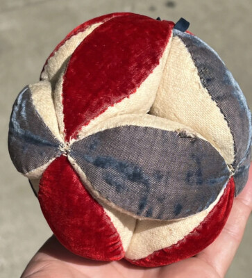 Antique Early Amish Sewing Ball Pin Cushion Red White Blue Puzzle Ball ...