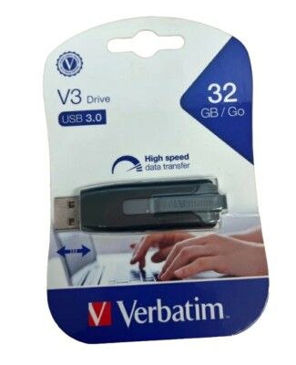 💥NEW‼Verbatim Store 'n' Go V3 USB 3.0 Drive 32GB Black/Gray 49173 ...