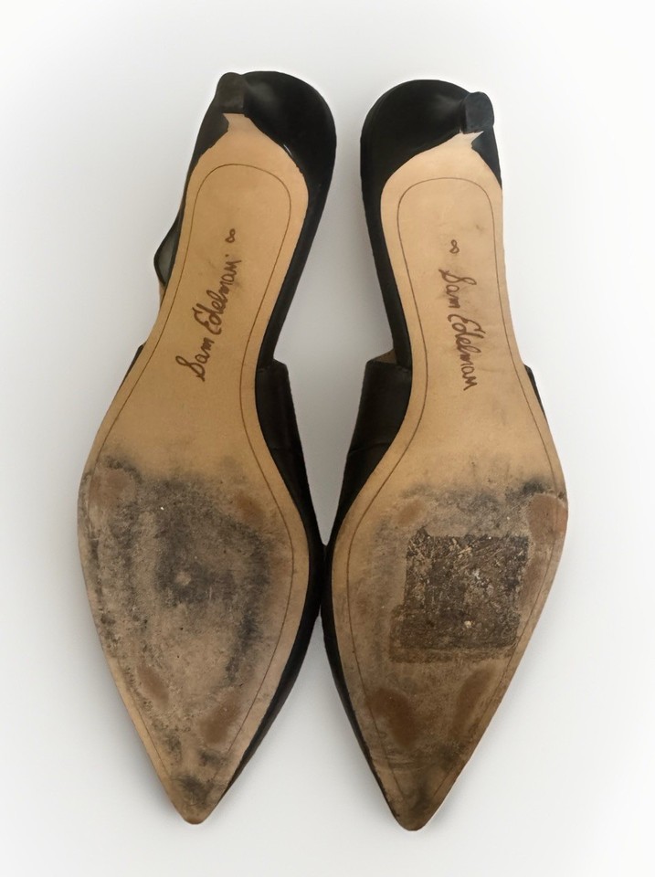 Sam Edelman Ludlow Women’s Leather Kitten Heels Sling Back Sandals Blk Shoes 8M | eBay