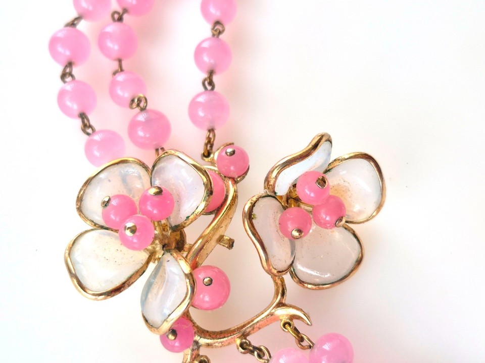 AS-IS Trifari PINK MAGNOLIA Alfred Philippe Poured Glass Bracelet ...