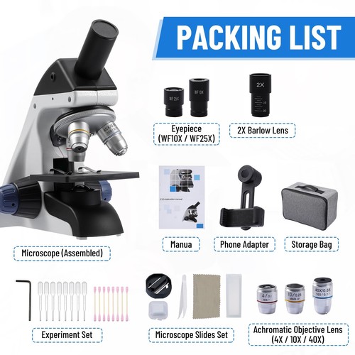 Kids Adults Microscope, 40X-2000X, Black, LED Illumination, Metal ...