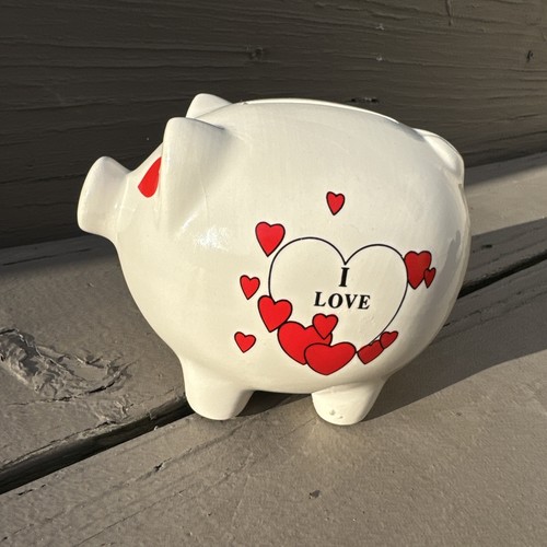 Valentines Day Piggy Bank Vntg Small Cute I Love You Hearts Red White ...