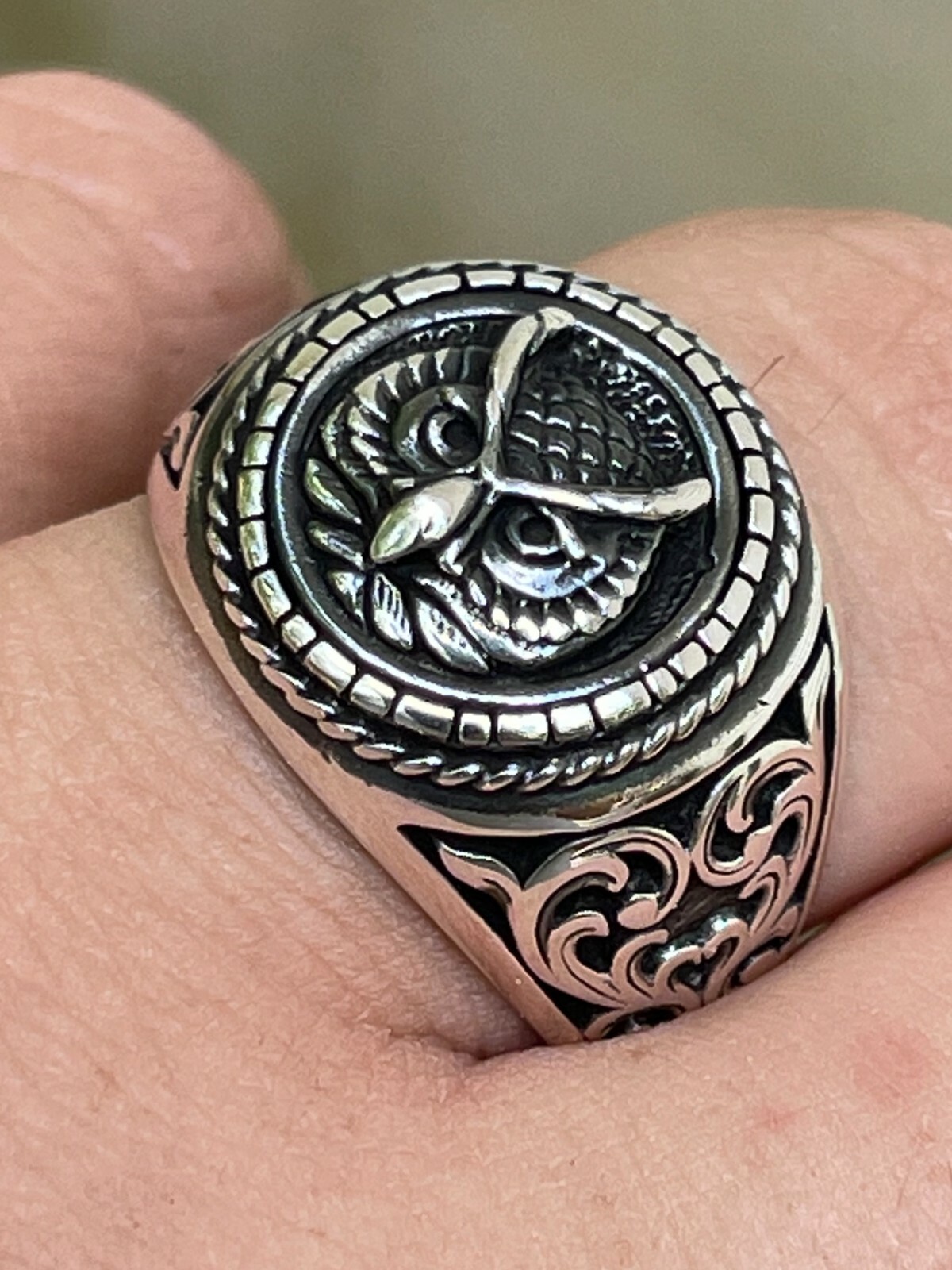 Real Genuine 925 Solid Silver Purple Owl Eyes Face Beak Ring, NWT ...