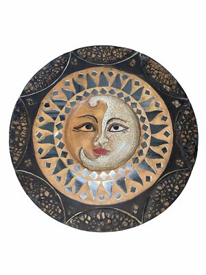 12” SUN MOON MIRROR HAND CARVED WOOD SIGN WALL ART TROPICAL TIKI BAR ...