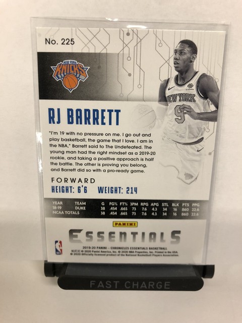 2019-20 Panini Chronicles - Essentials Teal #225 RJ Barrett (RC) for ...