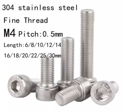 M4 0.5mm Pitch 304 Stainless Steel Knurled Fine Thread Hex Socket Cap ...