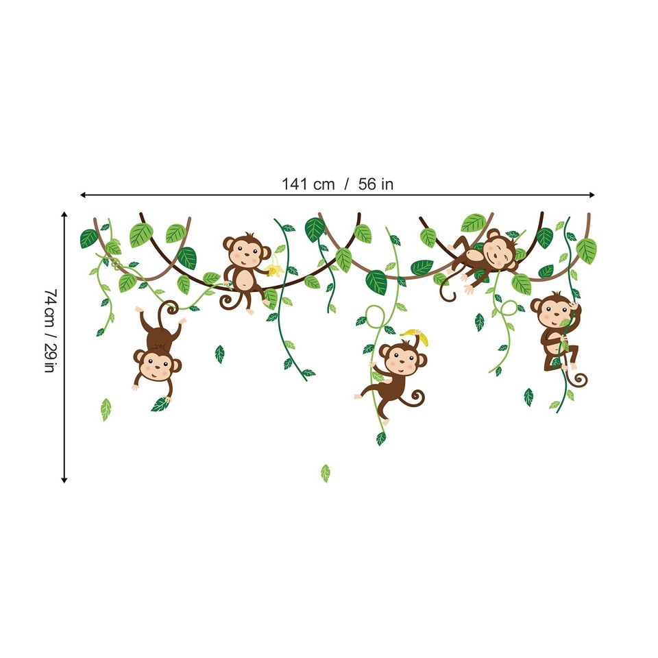 Monkey Climbing Tree Wall Decals Jungle Animals Wall Stickers Kids Room ...