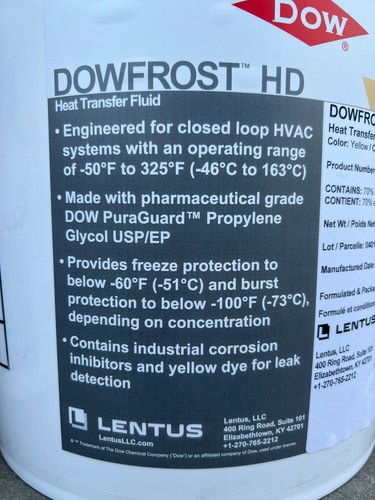 Dow DowFrost HD Select 70 Heat Transfer Fluid 5 Gallon 9992157 Yellow ...