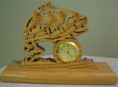 OAK WOOD CARVED/ LASERED FISH CLOCK FOR HOME OR OFFICE HANDMADE | eBay