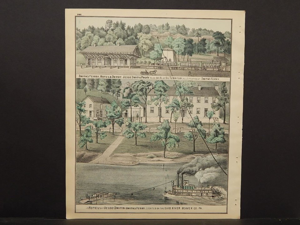 Pennsylvania Beaver County Map 1876 Smith Ferry Hotel & Depot Double ...