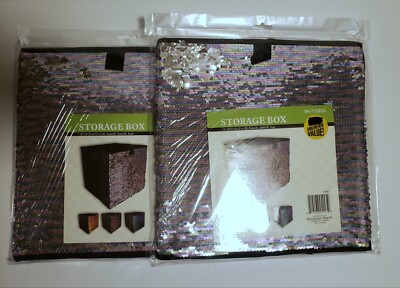 Pastel Mermaid/Silver Reversible Flip Sequin Cube Storage Box Lot of 2 ...