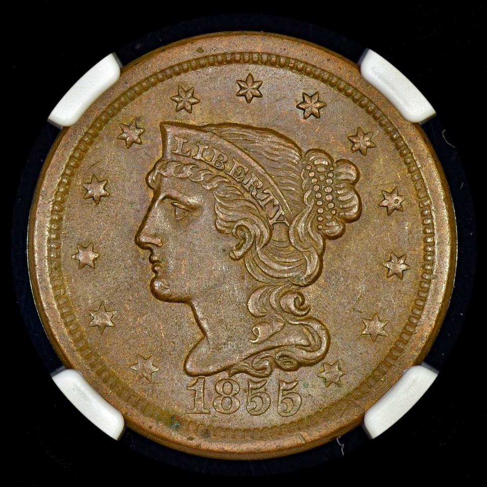 1855 BRAIDED HAIR LARGE CENT NGC AU-55 1C UPRIGHT 55 5 COIN TRUSTED | eBay