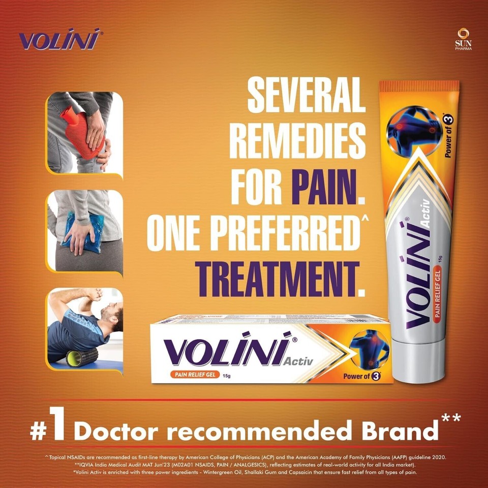 3 X VOLINI PAIN RELIEF GEL 50g FOR SPRAIN, MUSCLE, JOINT, NECK & LOW ...