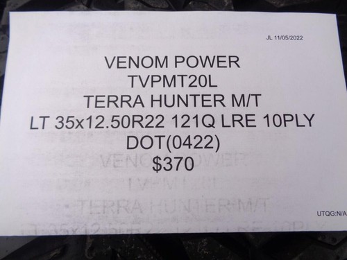 VENOM POWER TERRA HUNTER MT LT 35 12.50 22 121Q LRE 10PLY TVPMT20L SU7 ...