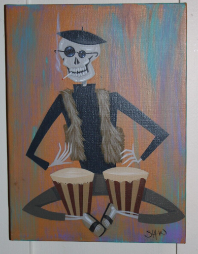 Kevin Slaw Stanislawski Bongo Skull Beatnik Painting Juxtapoz Listed ...