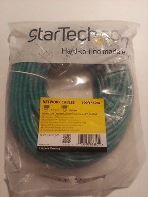New StarTech 100ft Green Snagless Cat6 UTP Patch Cable - ETL Verified ...