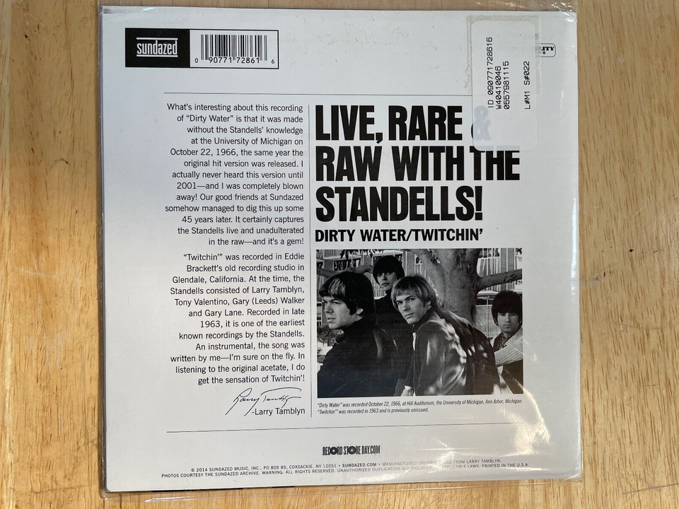 STANDELLS - DIRTY WATER 1966 LIVE!)/TWITCHIN 2014 RSD 7"/US SUNDAZED ...