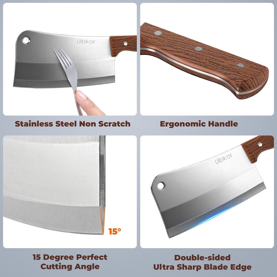 7 Inch Meat Cleaver Knife, Professional Butcher Knife, Heavy Duty Bone ...