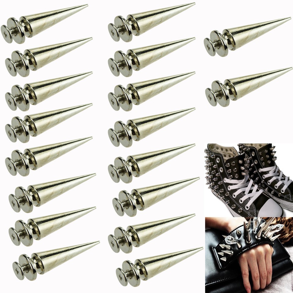 200 PCS Trendy 10MM Silver Spots Cone Screw Metal Studs Rivet Bullet ...