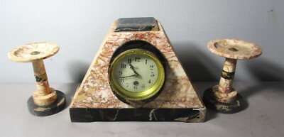 Fine FRENCH Geometric ART DECO Sienna Marble Garniture Clock Set, circa ...