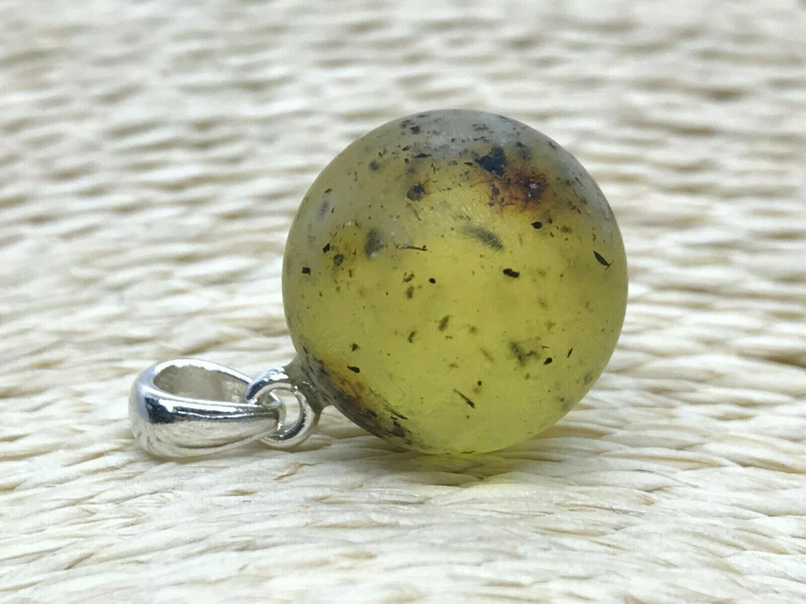 AMBER PENDANT Gift Round Unpolished Untreated Baltic Bead Silver 925 2 ...