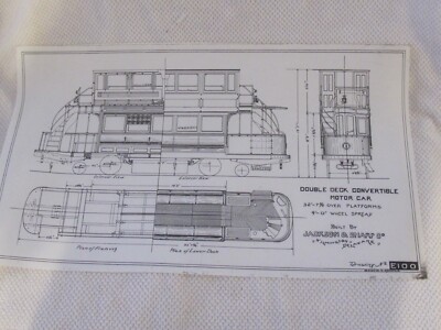 Vintage Jackson Sharp Railroad Double Deck Motor Car Blueprint Drawing ...