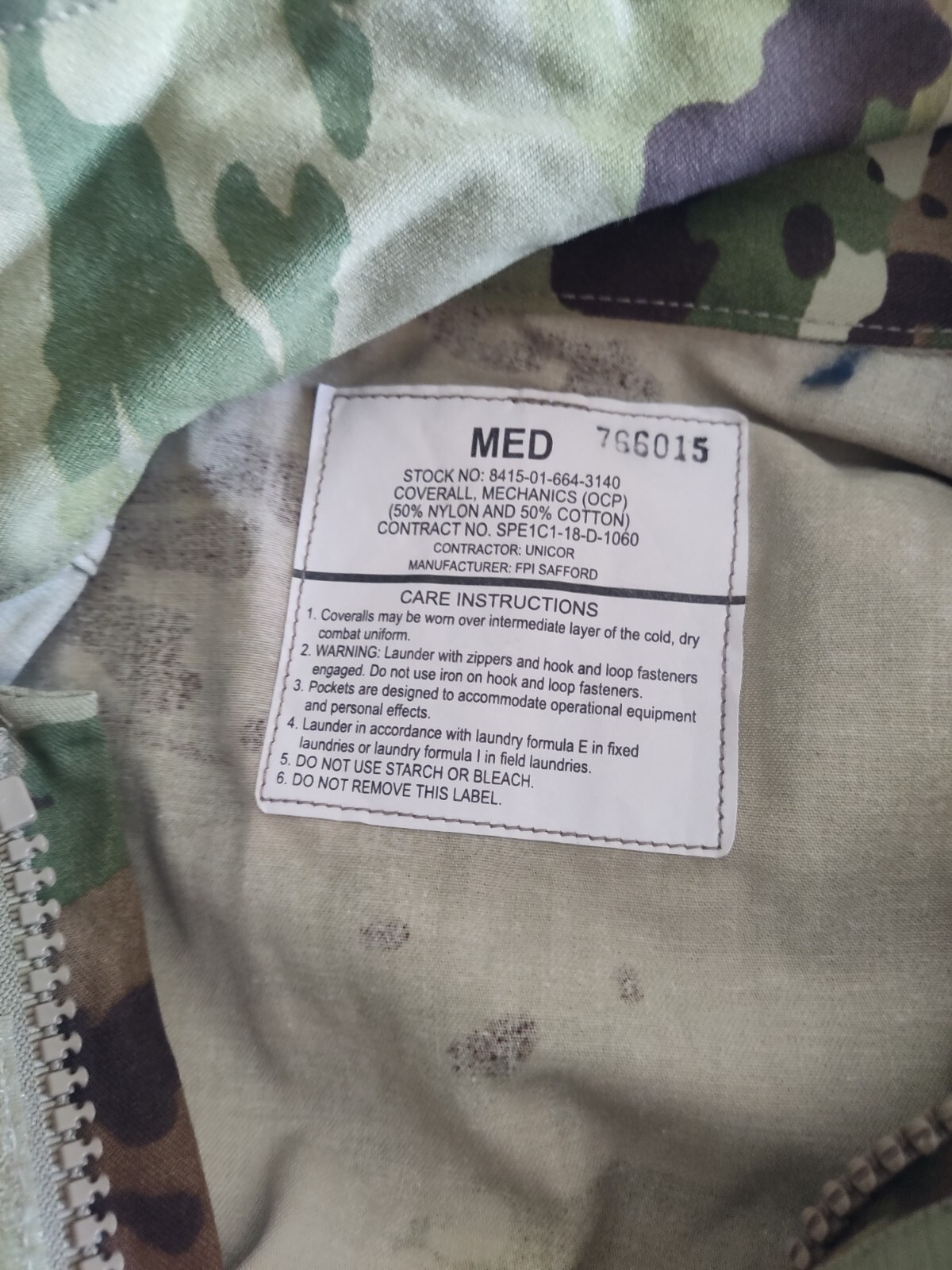 Multicam Coverall, Mechanics OCP (W2 Scorpion) NSN 8415-01-664-3140 ...