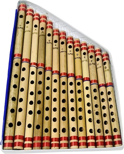 Bamboo Flute Set of 13 multiple Key Tune 7 Holes Fipple Bansuri ...