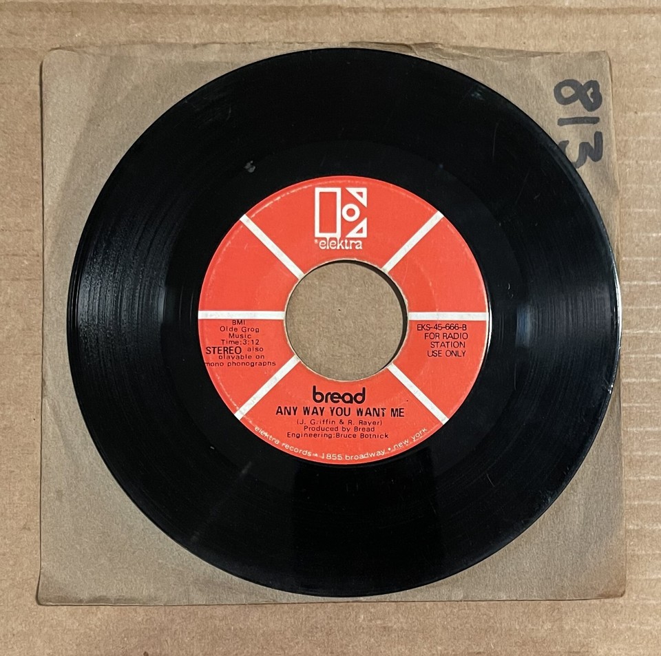 ELEKTRA RECORDS BREAD 45 RPM 7" PROMO / DEMO, ANY WAY YOU WANT ME, | eBay