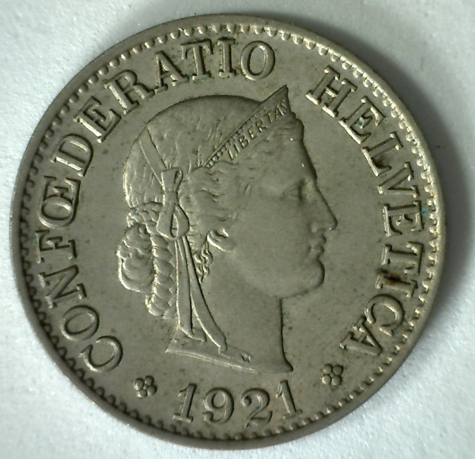 1921 B Switzerland 10 Rappen Swiss Helvetia Copper Nickel 10 Cent Coin ...