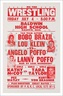 WRESTLING POSTER - BOBO BRAZIL - LOU KLEIN - ADVERTISING POSTER REPRINT ...