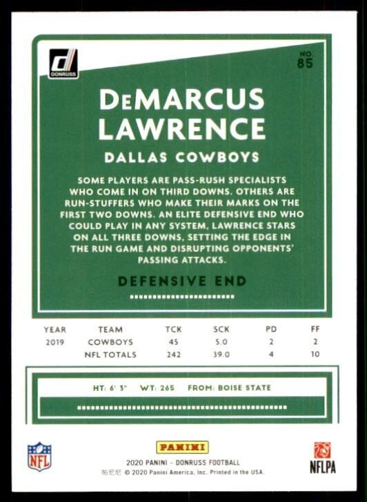 2020 DONRUSS FOOTBALL CARD DALLAS COWBOYS #85 DEMARCUS LAWRENCE | eBay