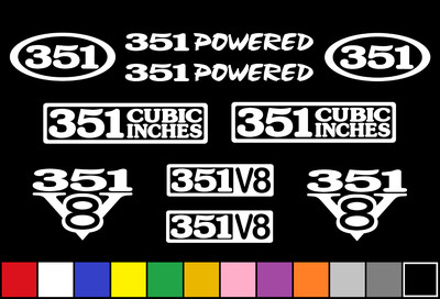 351 V8 POWERED 10 DECAL SET ENGINE STICKERS EMBLEMS 5.8 CLEVELAND ...