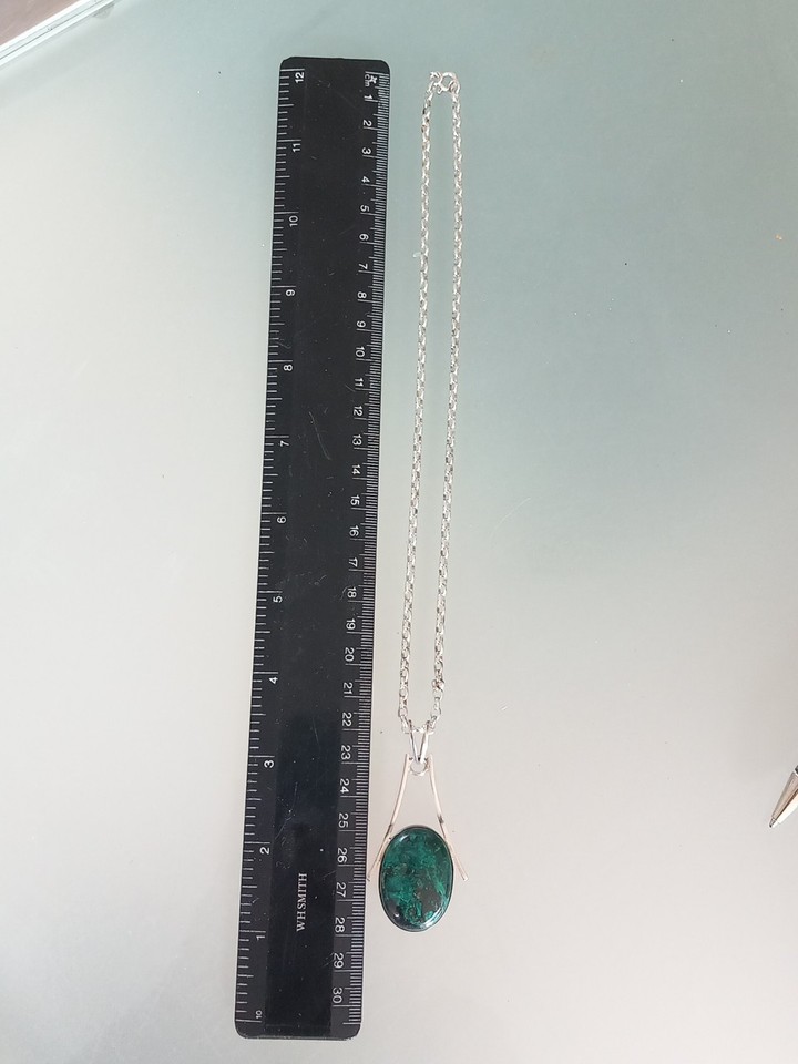 VINTAGE 925 Sterling Silver & Israel Eilat Stone Pendant on 18" Silver ...