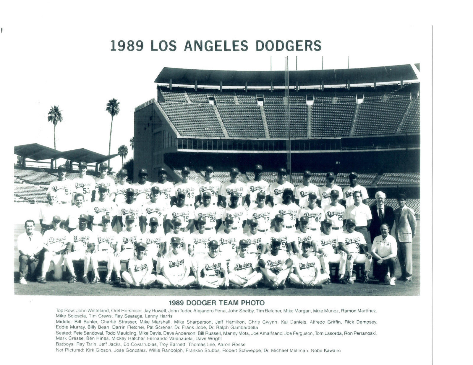 1989 LOS ANGELES DODGERS TEAM 8x10 PHOTO BASEBALL BEAN LASORDA ...