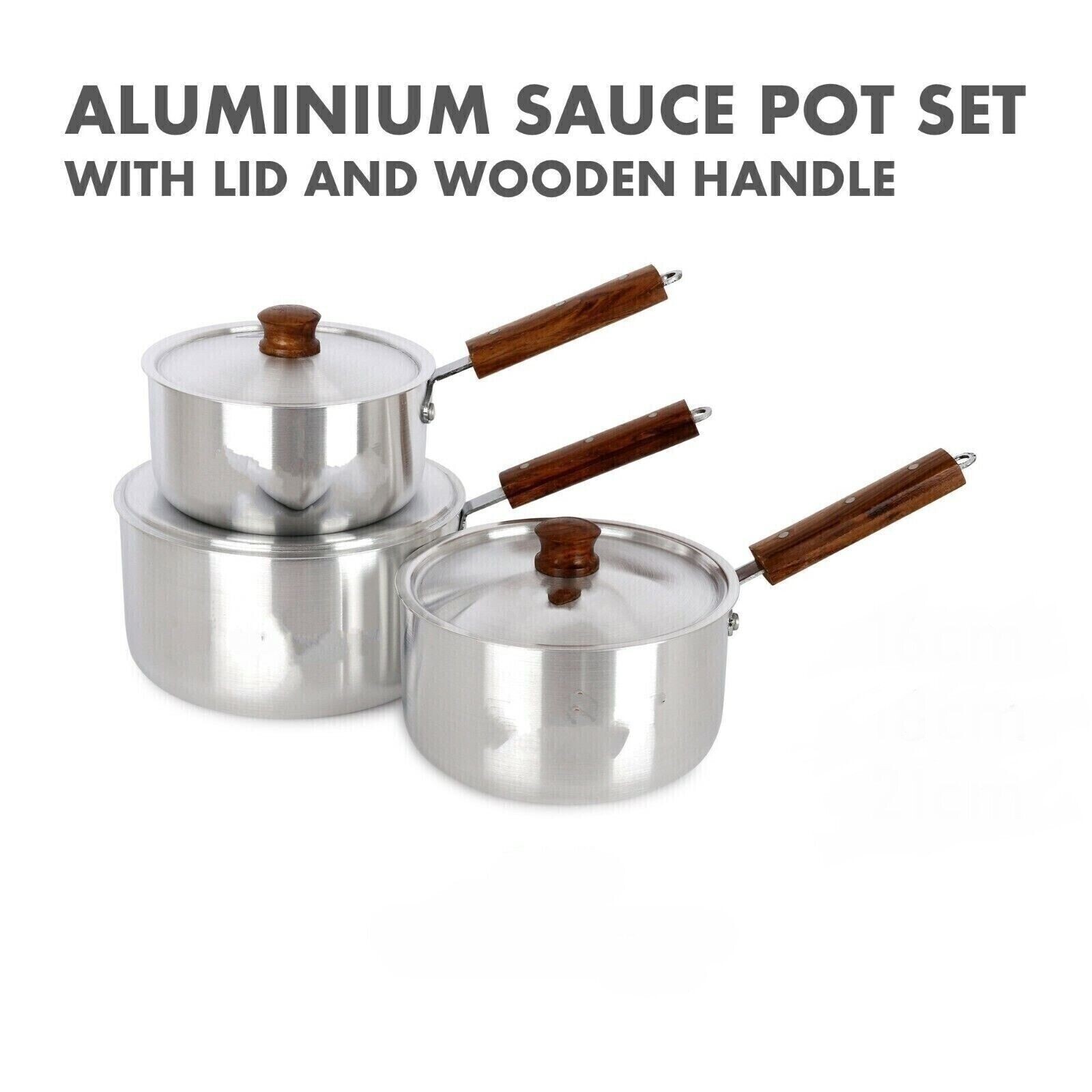 Large 3 Piece Aluminium Sauce Pot Saucepan Milk Pan Set With Lid ...