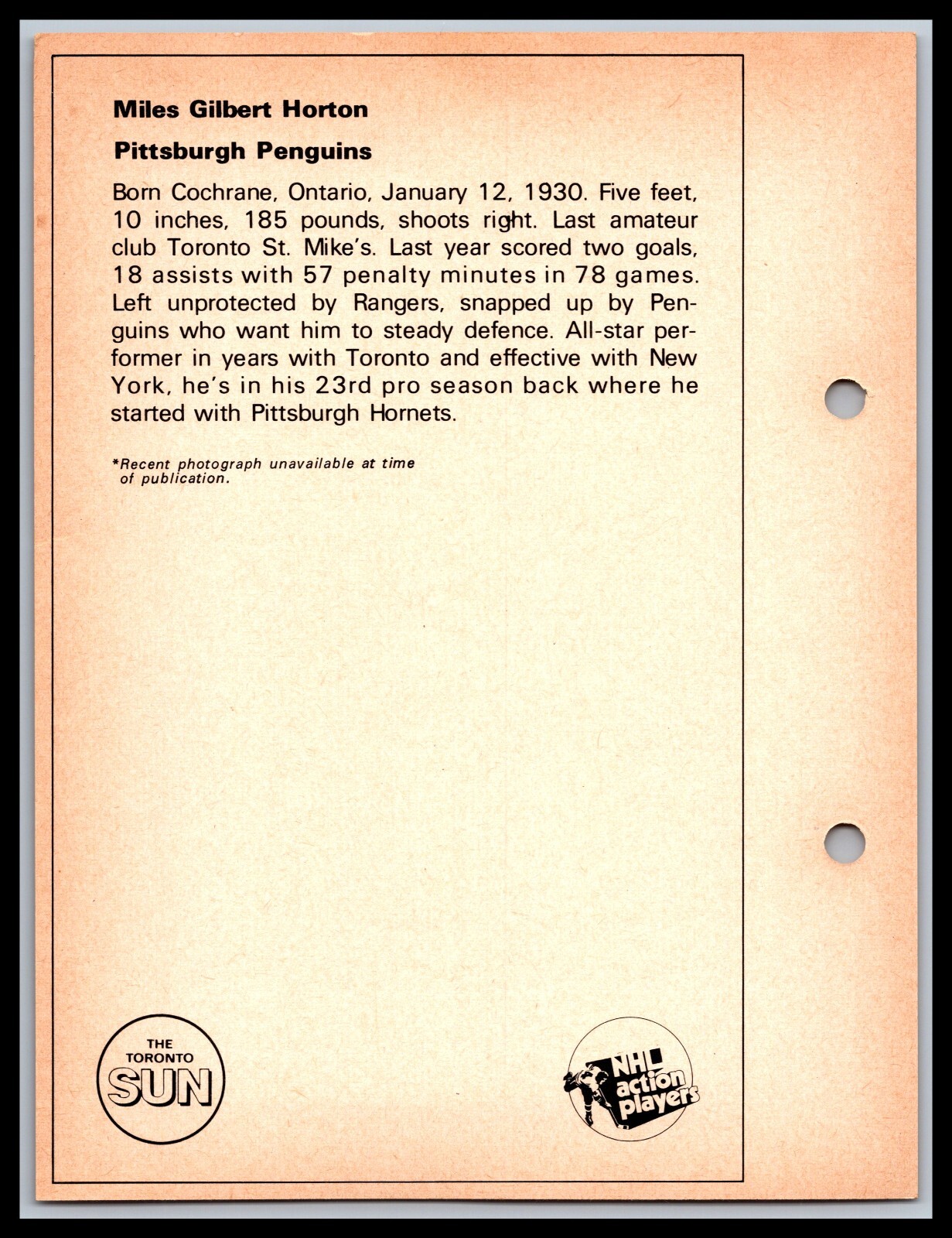1971-72 TORONTO SUN NHL ACTION HOCKEY PHOTO MILES GILBERT HORTON TIM ...