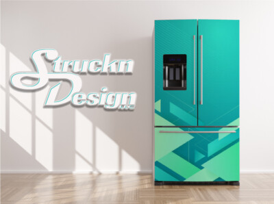 Modern Teal Blue Shapes Geometric Tech Fridge Freezer Wrap Side Door ...