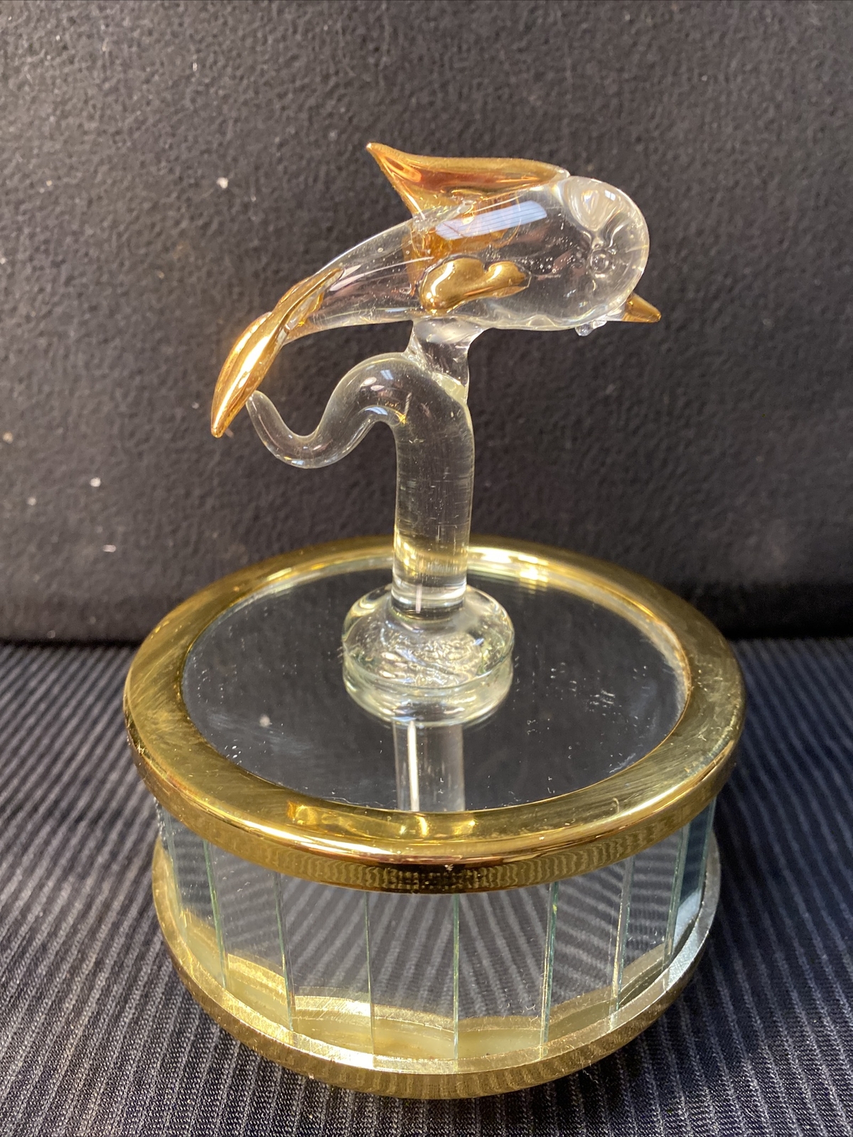 Vintage Dolphin Music Box Mirrored With Gold Trim On Dolphin & Round ...