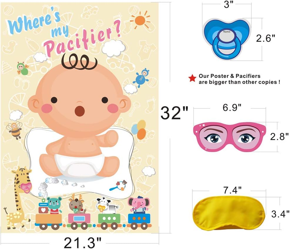 ADJOY Pin the Pacifier on the Baby Game - Baby Shower Party Favors ...