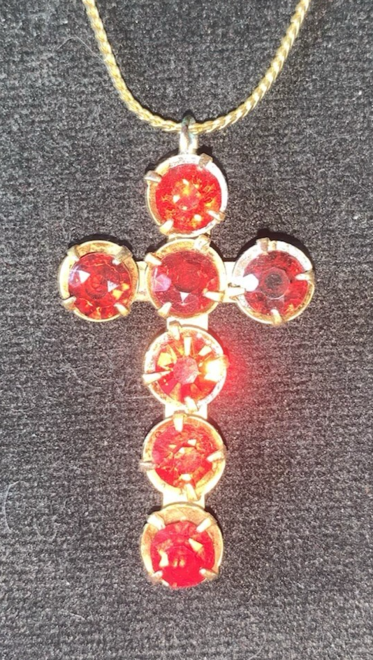 Vintage Gold Plated Ruby Red Glass Cross Pendant on 24" Chain-Circa 40 ...