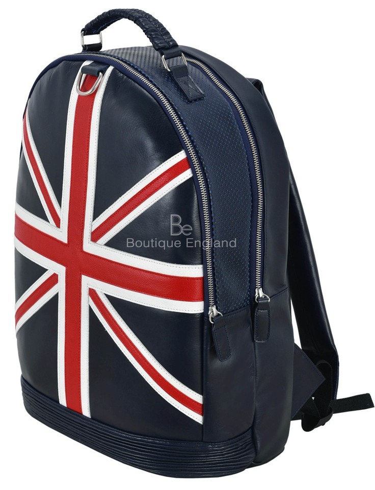 Union Jack Leather Backpack Navy Blue Perforated Classic Style 100% ...