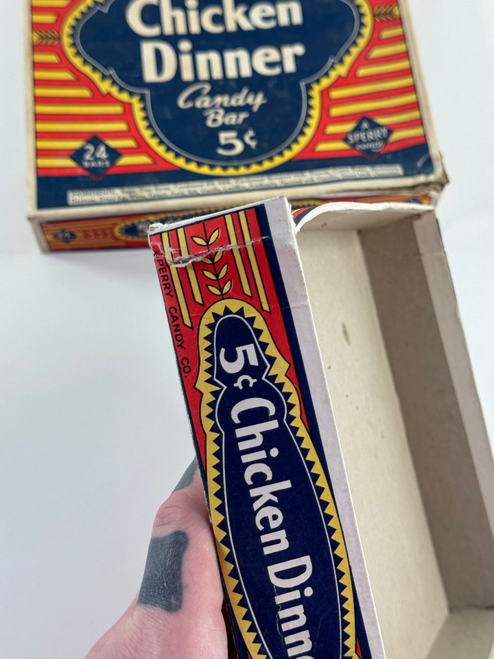 RARE 1920's Original Chicken Dinner Candy Bar 5 cent BOX nice see pics ...